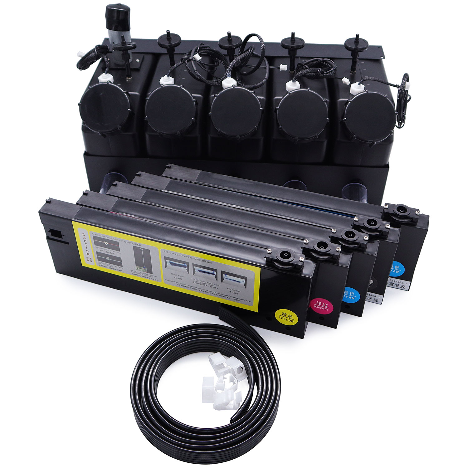 Roland UV Bulk Ink System-5 Bottles(1.5L), 5 Cartridges(CMYK WH ...